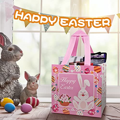 Maetrin 24pcs Easter Bags with Handles, Small Easter Gift Bags for Kids Bulk Size 8 * 8 * 6inches, Premium Reusable Easter Tote Bags for Egg Hunt as Easter Egg Hunt Basket Bags or Easter Party Bags