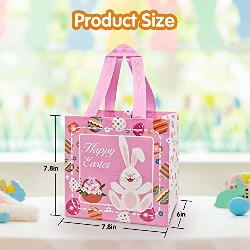 Maetrin 24pcs Easter Bags with Handles, Small Easter Gift Bags for Kids Bulk Size 8 * 8 * 6inches, Premium Reusable Easter Tote Bags for Egg Hunt as Easter Egg Hunt Basket Bags or Easter Party Bags