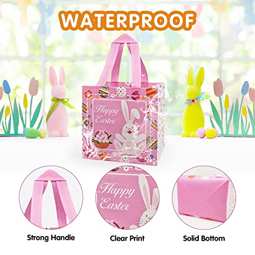 Maetrin 24pcs Easter Bags with Handles, Small Easter Gift Bags for Kids Bulk Size 8 * 8 * 6inches, Premium Reusable Easter Tote Bags for Egg Hunt as Easter Egg Hunt Basket Bags or Easter Party Bags