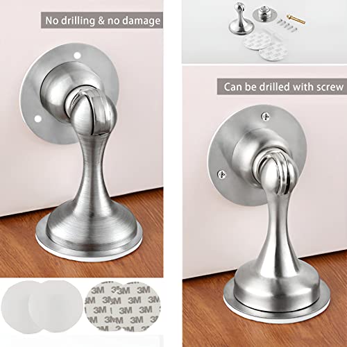 Redunest Door Stopper, Magnetic Door Stop, 2 Pack Magnetic Door Catch, Stainless Steel Door Holder, No Drilling Doorstop with Self Adhesive Tape, Stronger Mount, Hold Door Open, Anti-Collision Mute