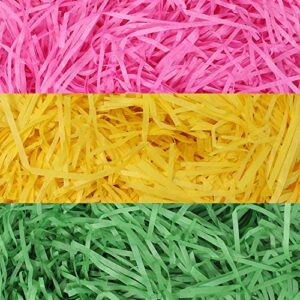 joyin crinkle cute recyclable paper shred filler(pink, yellow and green) for gift wrapping, basket filling, party decoration, basket grass stuffers 280g (10 oz.)