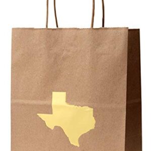 6 Texas Gift Bag with Gold Foil State of Texas Shape Kraft Gift Bag Cub Size 8 x 4 3/4 x 10 1/4 Inches