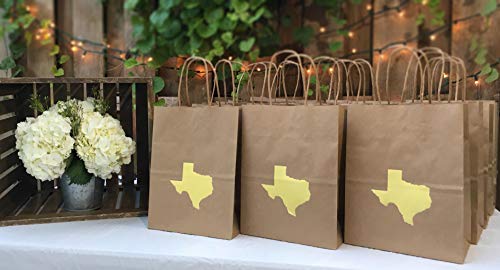 6 Texas Gift Bag with Gold Foil State of Texas Shape Kraft Gift Bag Cub Size 8 x 4 3/4 x 10 1/4 Inches