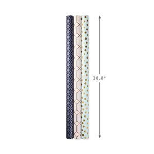 Hallmark All Occasion Reversible Wrapping Paper (3 Rolls, 120 sq. ft. ttl.) Metallic Gold, Silver, Rose Gold, Pink, Navy, Mint Green for Mothers Day, Birthdays, Bridal Showers, Baby, Valentines Day