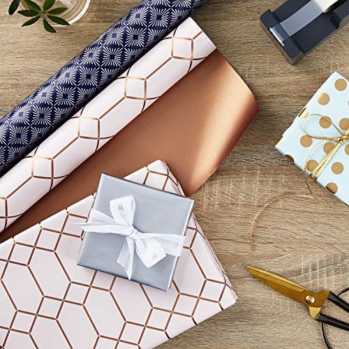 Hallmark All Occasion Reversible Wrapping Paper (3 Rolls, 120 sq. ft. ttl.) Metallic Gold, Silver, Rose Gold, Pink, Navy, Mint Green for Mothers Day, Birthdays, Bridal Showers, Baby, Valentines Day