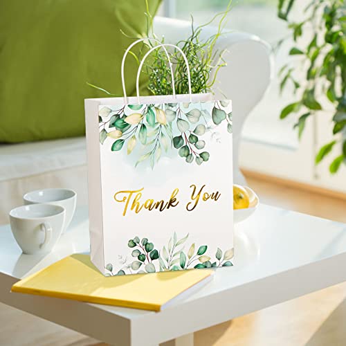 OurWarm 24 Pack Thank You Gift Bags Medium Size with Gold Foil, Floral Design White Paper Bags with Handles Bulk, Thank You Bags for Wedding Bridal Party Baby Shower Birthday Gift Bags, 8 X 4 X 10 IN