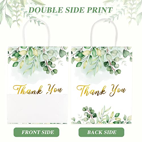 OurWarm 24 Pack Thank You Gift Bags Medium Size with Gold Foil, Floral Design White Paper Bags with Handles Bulk, Thank You Bags for Wedding Bridal Party Baby Shower Birthday Gift Bags, 8 X 4 X 10 IN