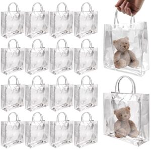 badenbach 16 pcs clear plastic gift bags with handle,reusable transparent pvc plastic gift wrap tote bag for shopping retail merchandise boutique wedding birthday baby shower party favor (7.87″ x 7.87″ x 3.15″)