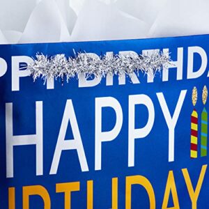 Hallmark 13" Large Birthday Gift Bag with Tissue Paper (Blue Happy Birthday, Multicolored Candles)