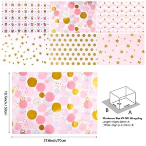 MAMUNU Gift Wrapping Paper for Girl Women, 12 Sheets Metallic Gold Foil and Pink Wrapping Paper, Gift Wrapping Paper Sheets for Birthday, Valentines Day, Wedding, Baby Shower, 28x20inch