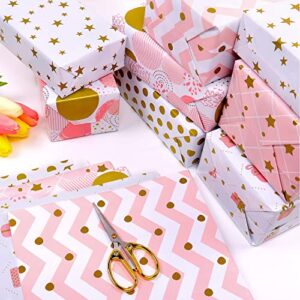 MAMUNU Gift Wrapping Paper for Girl Women, 12 Sheets Metallic Gold Foil and Pink Wrapping Paper, Gift Wrapping Paper Sheets for Birthday, Valentines Day, Wedding, Baby Shower, 28x20inch