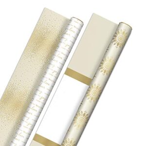 hallmark reversible white and gold wrapping paper – bulk (2 jumbo rolls: 160 sq. ft. ttl) “share the joy, cheer, merry, love,” stripes, dots, snowflakes for christmas hanukkah, weddings, graduations