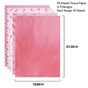 MR FIVE 50 Sheets Pink Gift Wrapping Tissue Paper Bulk,20" x 28",Tissue Paper for Gift Bags,DIY and Craft,Wrapping Paper for Weeding,Baby Shower,Birthday,Holiday