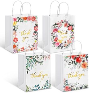 nezyo 24 pcs floral design small thank you bags with gold foiled printed thank you party bags with handles white kraft paper bags party favor bags for wedding birthday baby shower, 8.27×5.91×3.1”