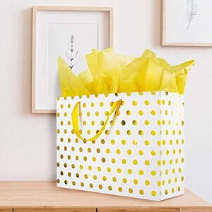 Plauthus 16" Extra Large Gift Bags for Presents with Tissue Paper for Birthday Party and Baby Shower (4 Packs, Gold, Rose Gold, Blue, Red metallic dots)