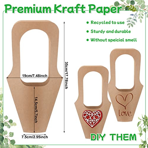 40 Pcs Kraft Paper Flowers Gift Bags Brown Bouquets Bags with Handles Creative Floral Wrapping Paper Bouquet Cone Florist Flower Sleeves for Flower Packaging Wrapping Gift Home Decoration, Medium