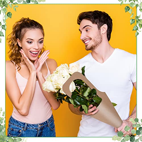 40 Pcs Kraft Paper Flowers Gift Bags Brown Bouquets Bags with Handles Creative Floral Wrapping Paper Bouquet Cone Florist Flower Sleeves for Flower Packaging Wrapping Gift Home Decoration, Medium