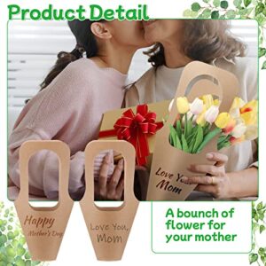 40 Pcs Kraft Paper Flowers Gift Bags Brown Bouquets Bags with Handles Creative Floral Wrapping Paper Bouquet Cone Florist Flower Sleeves for Flower Packaging Wrapping Gift Home Decoration, Medium