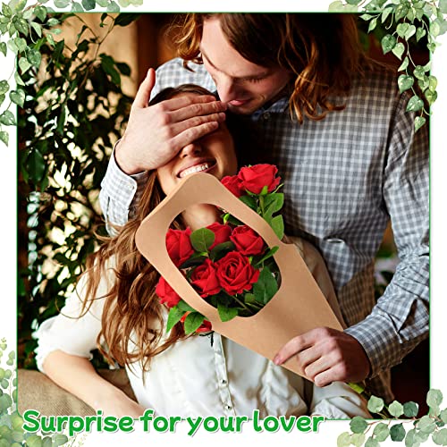 40 Pcs Kraft Paper Flowers Gift Bags Brown Bouquets Bags with Handles Creative Floral Wrapping Paper Bouquet Cone Florist Flower Sleeves for Flower Packaging Wrapping Gift Home Decoration, Medium