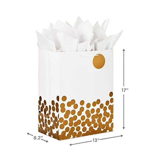 Hallmark 17" Extra Large for Christmas, Hanukkah, Weddings, Valentine's Day, Graduations Gift Bag with Tissue Paper, Jumbo, White/Gold