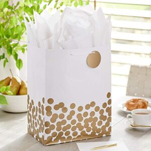 Hallmark 17" Extra Large for Christmas, Hanukkah, Weddings, Valentine's Day, Graduations Gift Bag with Tissue Paper, Jumbo, White/Gold