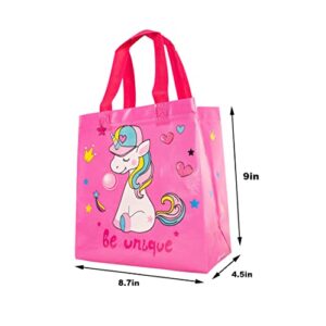 Elephant-package Medium Gift Bags, Non-woven Bags with Handle for Girls Kids Birthday Party Favor Recycle 8.7x9 Inches Pink Unicorn