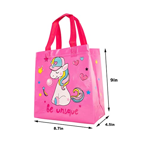 Elephant-package Medium Gift Bags, Non-woven Bags with Handle for Girls Kids Birthday Party Favor Recycle 8.7x9 Inches Pink Unicorn