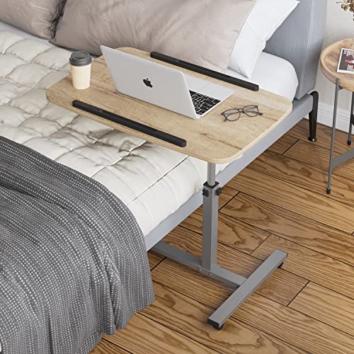 Furist Adjustable Overbed Bedside Table Rolling Laptop Desk Cart Height Adjustable Portable Mobile Laptop Tray Sit Stand Desk Tilting Hospital Bed with Wheels（0208 Grey）