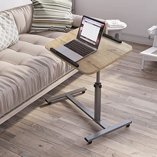 Furist Adjustable Overbed Bedside Table Rolling Laptop Desk Cart Height Adjustable Portable Mobile Laptop Tray Sit Stand Desk Tilting Hospital Bed with Wheels（0208 Grey）