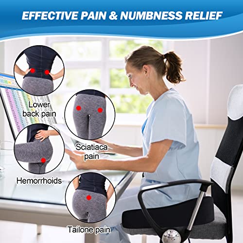 Extra Thick Coccyx Seat Cushion for Office Chair - Memory Foam Seat Cushion Pillow for Butt, Tailbone, Sciatica Pain Relief- Computer Desk Seat Cushion Pad -Soft and Firm Support