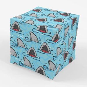 shark birthday party gift wrapping paper – folded flat 30 x 20 inch (3 sheets)