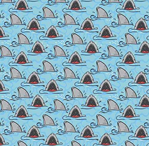 Shark Birthday Party Gift Wrapping Paper - Folded Flat 30 x 20 Inch (3 Sheets)