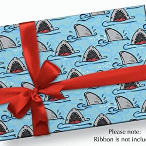 Shark Birthday Party Gift Wrapping Paper - Folded Flat 30 x 20 Inch (3 Sheets)