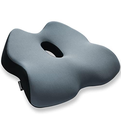 Seat Cushion Memory Foam Butt Cushion for Office/ Home Desk Gaming Chair Pain Relief for Sciatica, Butt, Tailbone, Back, Coccyx, Hamstrings - CertiPUR-US (Gray Black)