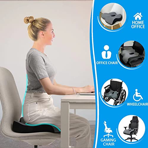 Seat Cushion Memory Foam Butt Cushion for Office/ Home Desk Gaming Chair Pain Relief for Sciatica, Butt, Tailbone, Back, Coccyx, Hamstrings - CertiPUR-US (Gray Black)