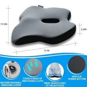 Seat Cushion Memory Foam Butt Cushion for Office/ Home Desk Gaming Chair Pain Relief for Sciatica, Butt, Tailbone, Back, Coccyx, Hamstrings - CertiPUR-US (Gray Black)