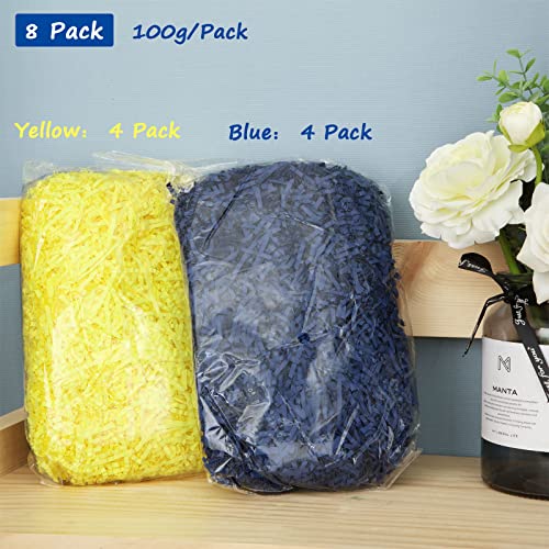 8 Bags of Crinkle Cut Paper Shred Filler, 2.0 Lb, Great for Gift Wrapping, Basket Filling, and More (Yellow & Navy Blue)