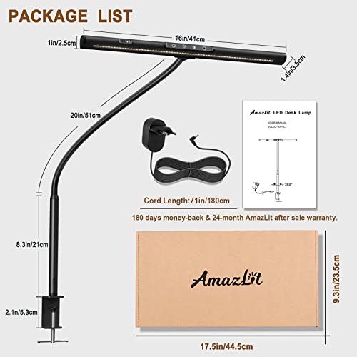 AmazLit LED Desk Lamp, Flexible Gooseneck Office Lamp, Gesture Sensing Desk Light, Screen Monitor Light Bar with Clamp, Adjustable Color Temperature & Brightness, 12W, Black