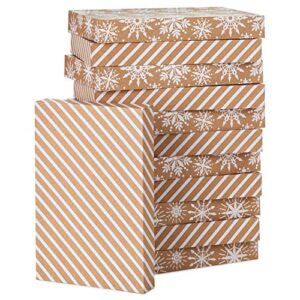 hallmark kraft shirt box bundle (12 boxes: white snowflakes and stripes on kraft) for christmas, hanukkah, birthdays, weddings and more