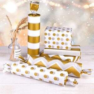 MIAHART 60 Pcs Gold White Tissue Paper Bulk 3 Style Decorative Metallic Wrapping Paper for Gift Bags Birthday Christmas Party Decoration, DIY Arts Crafts Gold Dot Wave Design Patterned(60 Sheet)