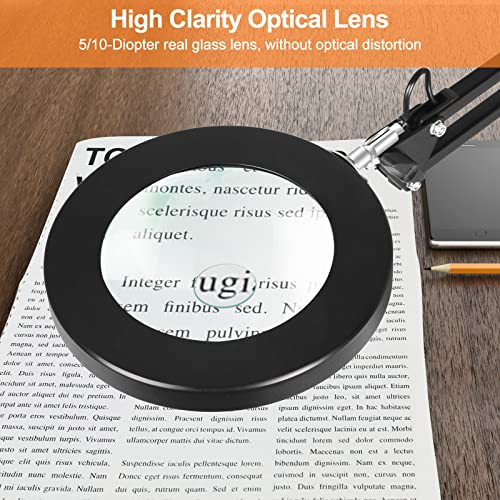 Magnifying Glass with Light, EOOKU 3-in-1 Magnifying Desk Lamp 5X & 10X Magnifying Glass with Light, Adjustable Swivel Gooseneck Arms & Heavy Duty Base Plate…