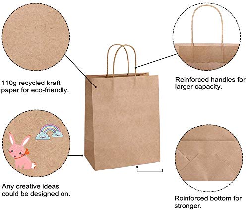 100pcs Kraft Paper Bags 7.9x4.25x10.6" Gift Bag with Handles for Wedding Party Craft Retail Packaging,Recycled Twist handles Brown Shopping Bags (Brown,S-100)