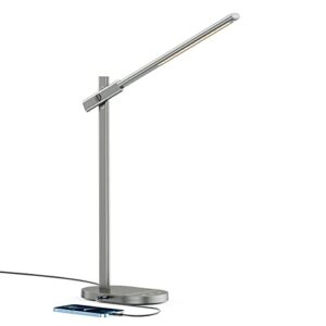 modern desk lamp, protoarc metal aluminum alloy dimmable led desk light with usb charging port, eye-caring table light, touch control, 5 color modes, 6 brightness levels, timer for home office bedroom