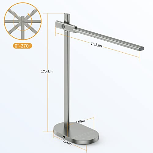 Modern Desk Lamp, ProtoArc Metal Aluminum Alloy Dimmable LED Desk Light with USB Charging Port, Eye-Caring Table Light, Touch Control, 5 Color Modes, 6 Brightness Levels, Timer for Home Office Bedroom