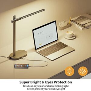 Modern Desk Lamp, ProtoArc Metal Aluminum Alloy Dimmable LED Desk Light with USB Charging Port, Eye-Caring Table Light, Touch Control, 5 Color Modes, 6 Brightness Levels, Timer for Home Office Bedroom