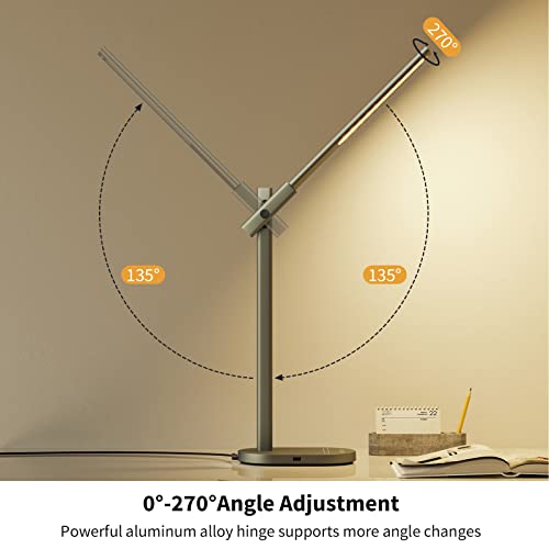 Modern Desk Lamp, ProtoArc Metal Aluminum Alloy Dimmable LED Desk Light with USB Charging Port, Eye-Caring Table Light, Touch Control, 5 Color Modes, 6 Brightness Levels, Timer for Home Office Bedroom