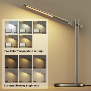 Modern Desk Lamp, ProtoArc Metal Aluminum Alloy Dimmable LED Desk Light with USB Charging Port, Eye-Caring Table Light, Touch Control, 5 Color Modes, 6 Brightness Levels, Timer for Home Office Bedroom