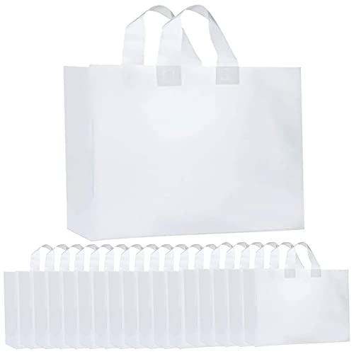 Plastic Bags with Handles Bulk, 100 Pcs Frosted Clear Bags with Handles Soft for Shopping Bags, Gift Bags, Take Out Bags, High-Density Big Size 15.7" x 11.8" x 5.9"