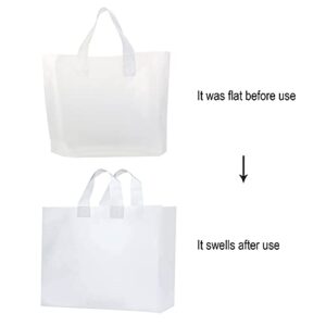 Plastic Bags with Handles Bulk, 100 Pcs Frosted Clear Bags with Handles Soft for Shopping Bags, Gift Bags, Take Out Bags, High-Density Big Size 15.7" x 11.8" x 5.9"