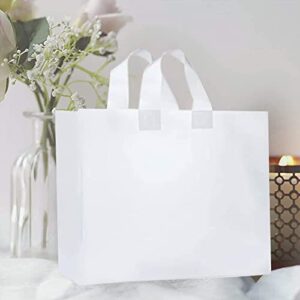 Plastic Bags with Handles Bulk, 100 Pcs Frosted Clear Bags with Handles Soft for Shopping Bags, Gift Bags, Take Out Bags, High-Density Big Size 15.7" x 11.8" x 5.9"